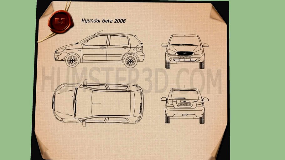 Hyundai Getz Hatchback 2006 Blueprint 2D 3d model
