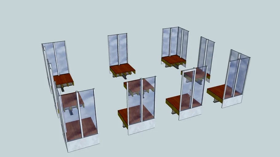 Glass Wall Modular Sections 5'x5' interlocking and interchangable 3d model