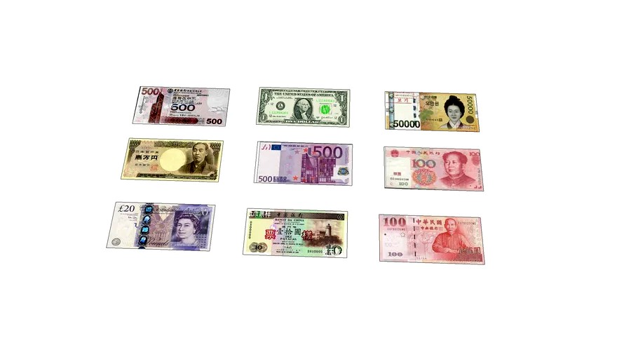 9 kinds of state money 3d model