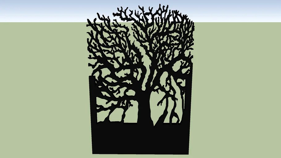 BLACK METAL LASER CUT OAK TREE GATE 3d model