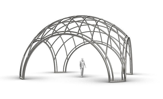 Dome Structure with Arched Entry and Diagonal Wireframe Design 3d model