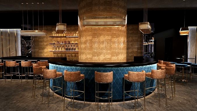 Luxury nightclub bar interior design 3d model