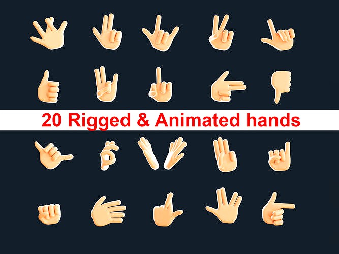 20 Rigged and Animated 3D Hand Emojis model