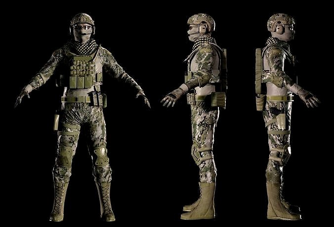 Soldier Military Game Optimized Multicam Loadout Realistic PBR 3d model
