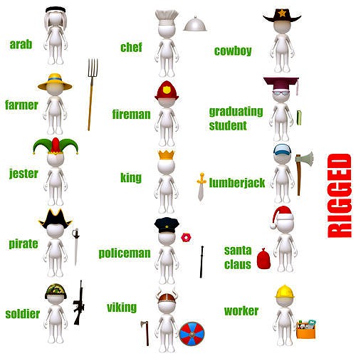 Stickman 15 Characters Collection Rigged 3d model