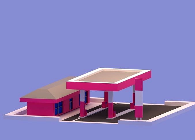 Cartoon Simple Gas Station 3d model