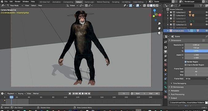 chimp rigged and animated 3d model