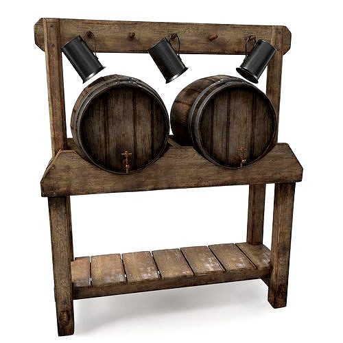 Floorstanding Double Wood Barrel Stand 3d model