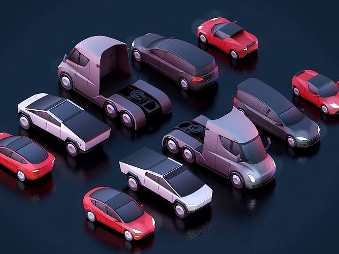 Cartoon Low Poly Tesla Electric Cars Pack 3d model