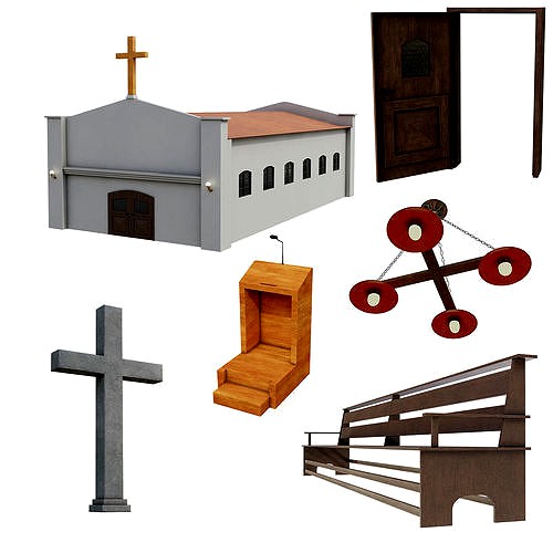 Church Scene Collection Objects many PBR Options 3d model