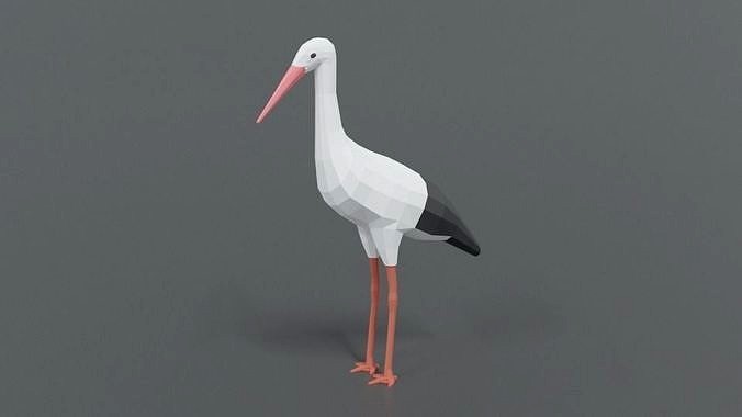 Low Poly Cartoon Stork 3d model
