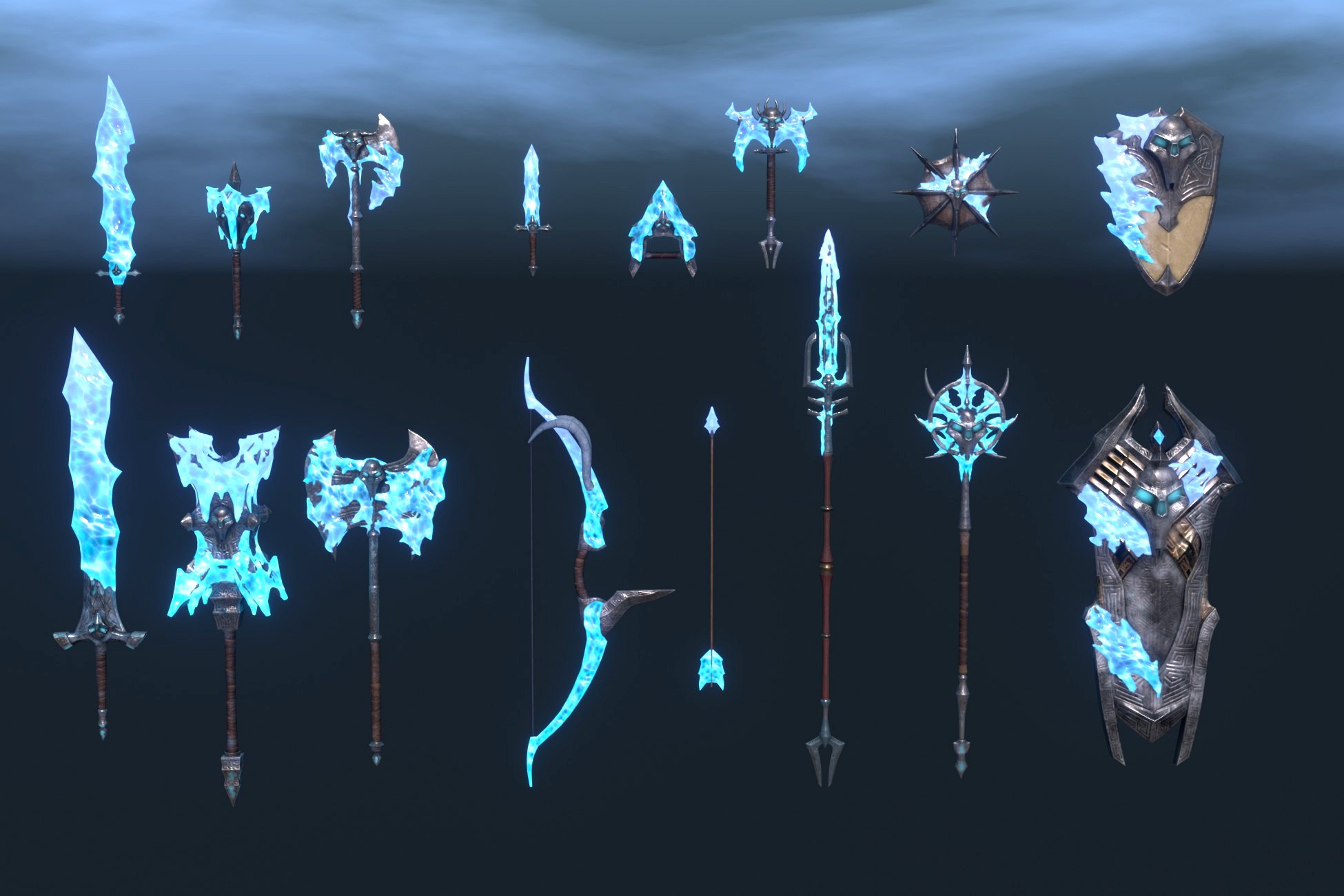 Fantasy Ice Weapon Set 3d model