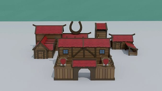 Cartoon barracks asset 3d model