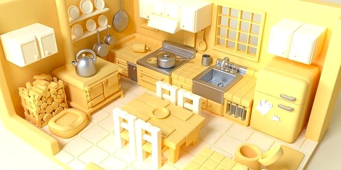 Cartoon Kitchen 3D Model