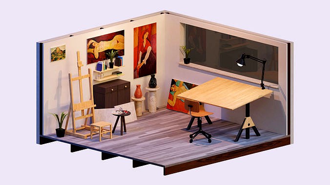 The Artist s Studio Isometric Game Environment 3d model
