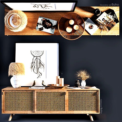 Sideboard-Decorative Set- Boho 3d model