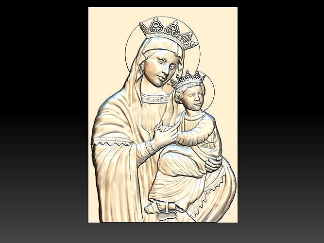 Virgin Mary And Baby Jesus 3D Relief Model for 3d Printing cnc | 3D