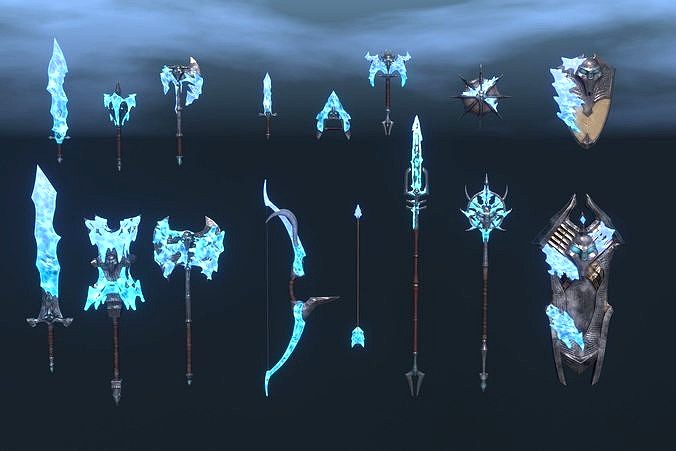 Fantasy Ice Weapon Set 3d model