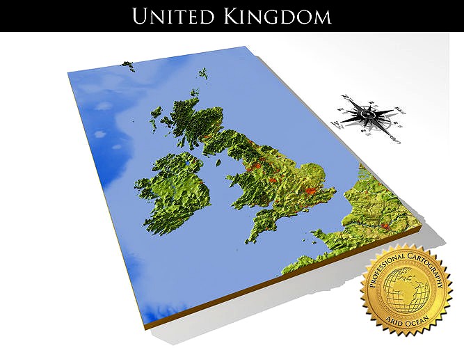 United Kingdom High resolution 3D relief maps model