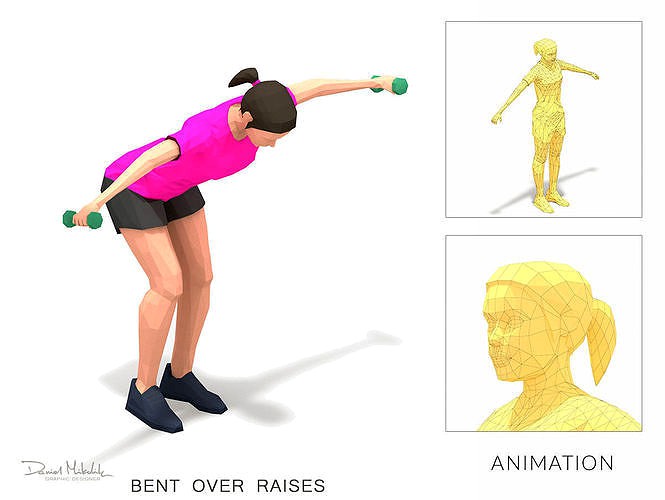 Bend Over Raises Exercise Woman Animation 3d model
