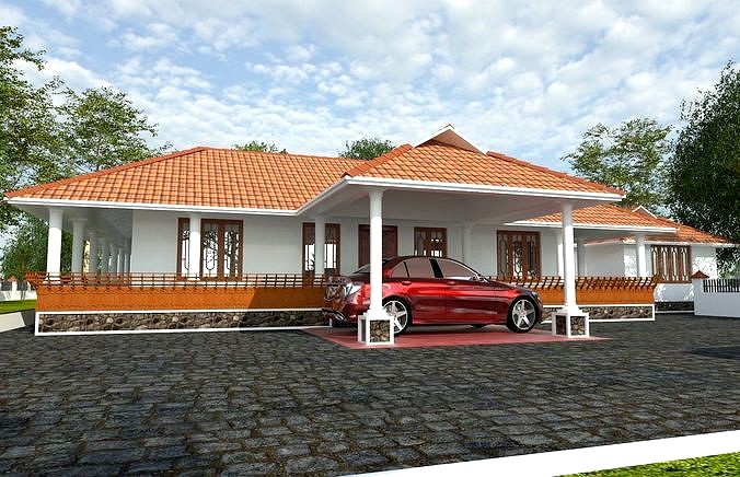 Modern Traditional House Exterior Scene Sketchup and Vray 3d model