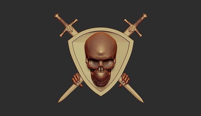 Skull Shield and Sword stl model for cnc and 3d printer | 3D