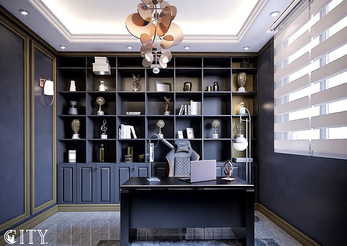 Neoclassical office room - Interior design 3d model