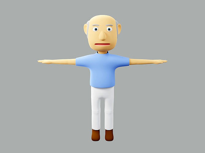 The big head old man Low-poly character 3d model