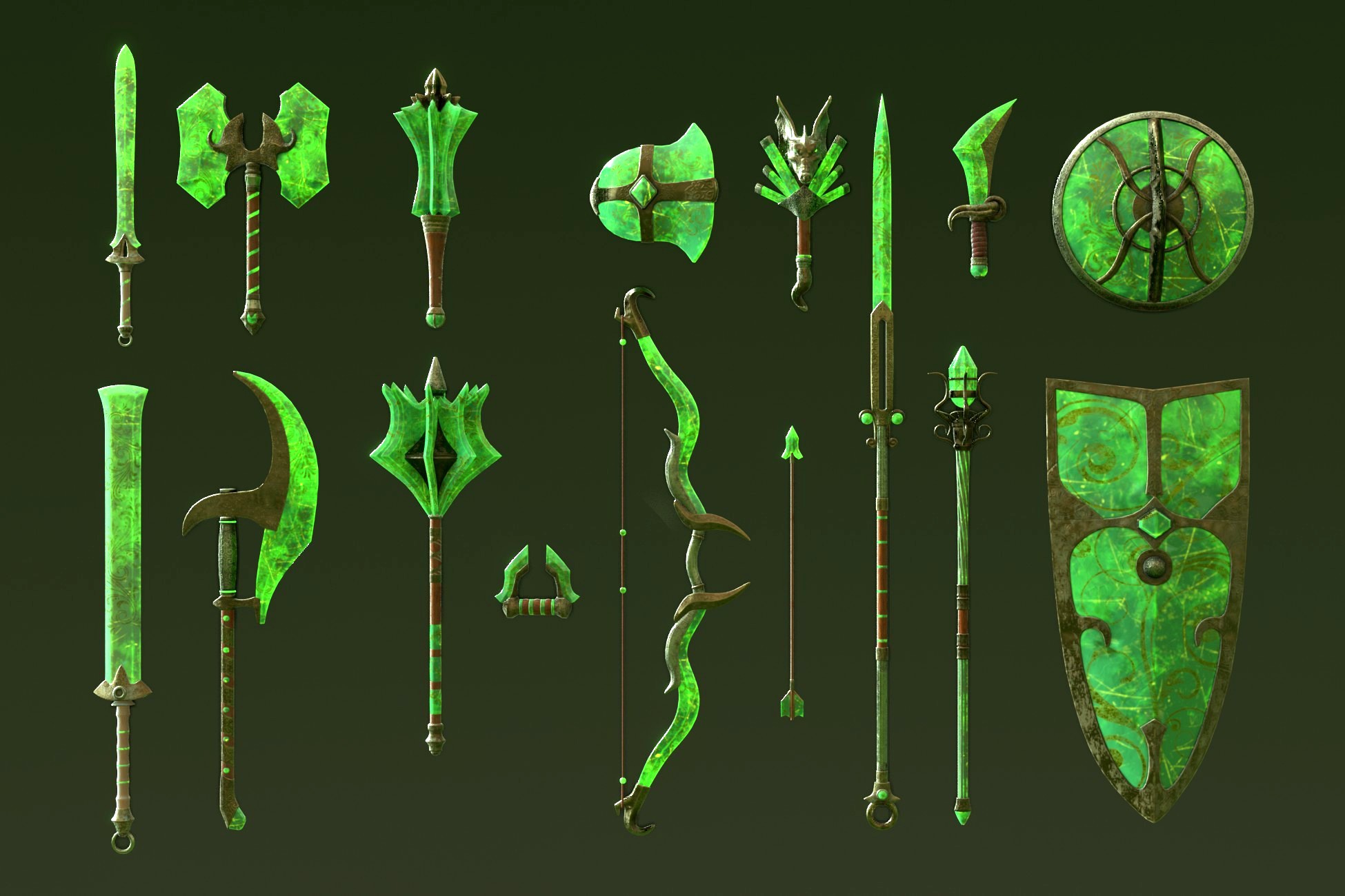 Fantasy Jade Weapon Set 3d model
