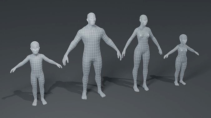 Human Body Base Mesh 3D Model Family Pack