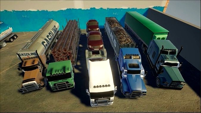 12 Low Poly Trucks collection 3d model