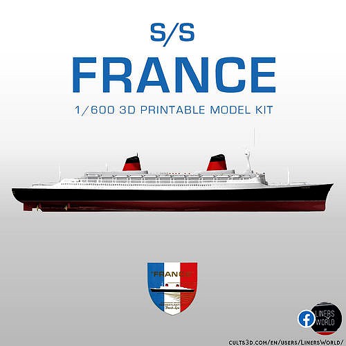 SS France -1960 - ocean liner 1-600 scale printable model kit | 3D