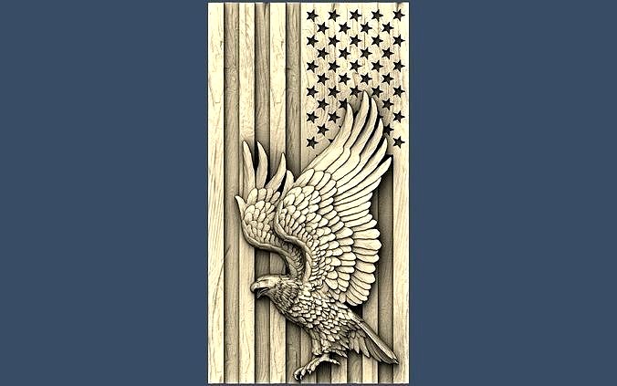 3D STL Model for CNC USA American Flag and Eagle | 3D
