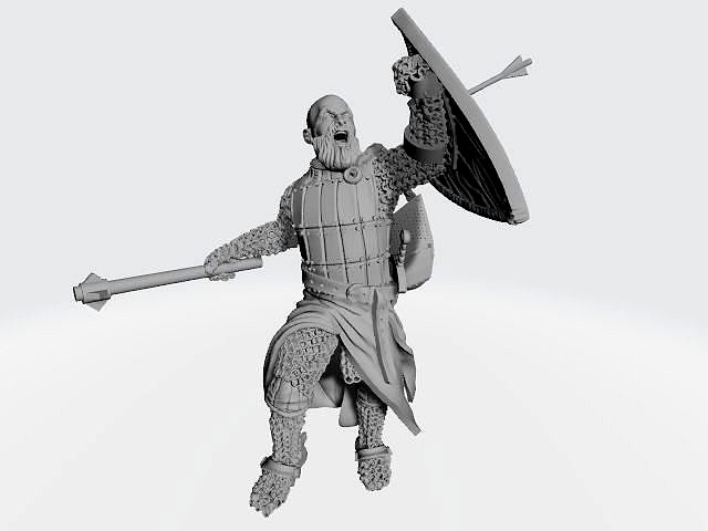 Medieval knight charging with mace chained helmet and shield | 3D model