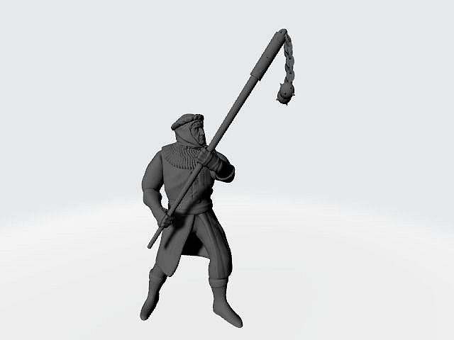 Medieval infantry with flail pole weapon | 3D model