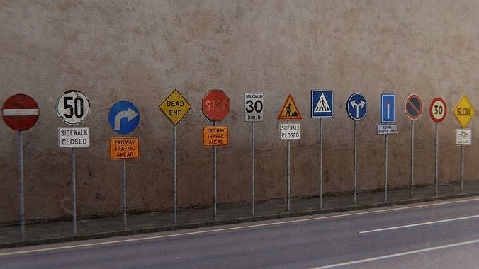 Road sign pack 3d model