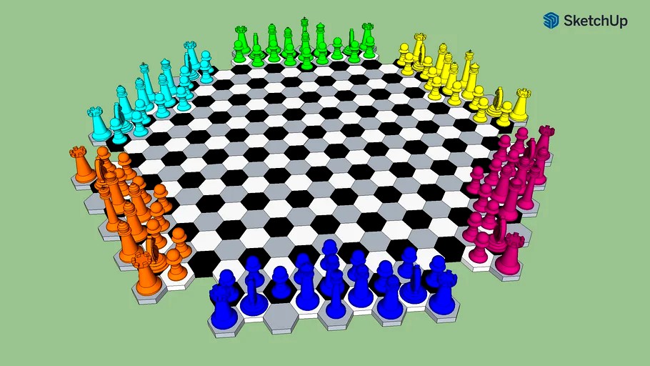 Six players hexagonal chess 3d model