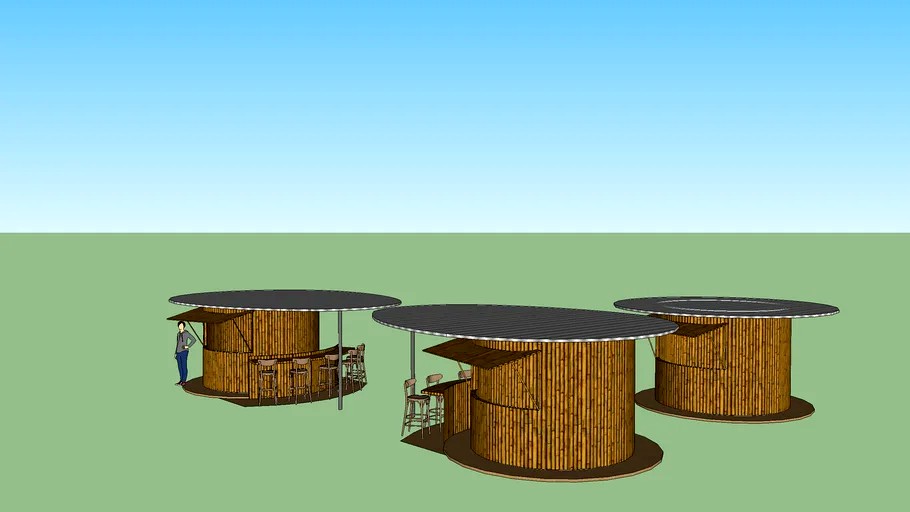 Bamboo food kiosk or stall 3d model