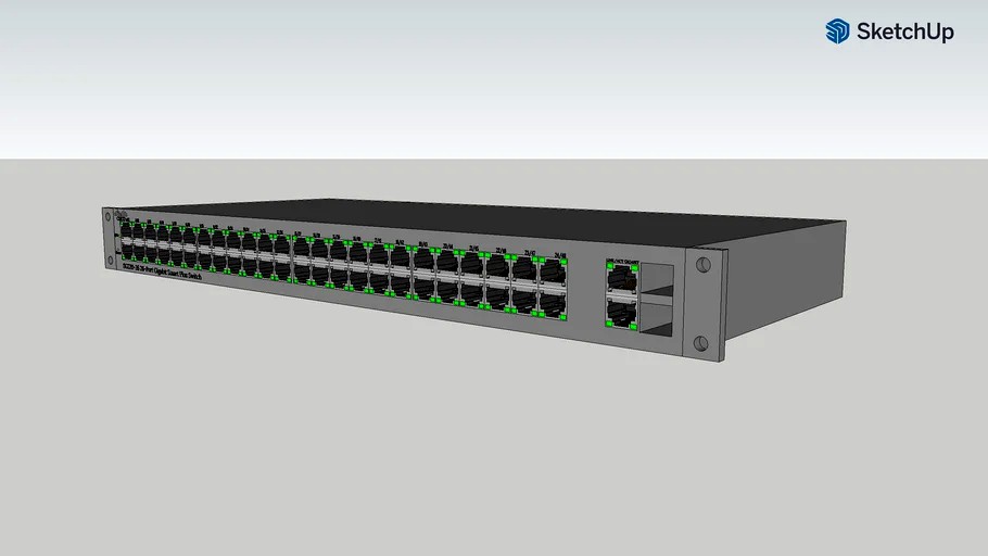 Rack mounted ethernet switch (Cisco Small Business SG220-50) 3d model