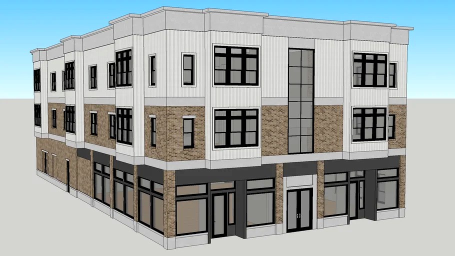 Mixed use storefront building 3d model