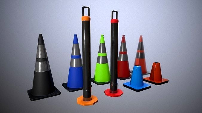 PBR Low poly Traffic cone Pack 3d model