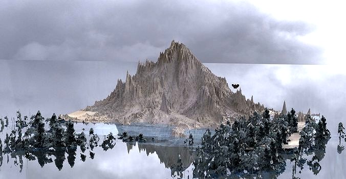 Mountain 3D model cliff face with forest