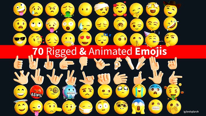70 Animated Emojis 3d model