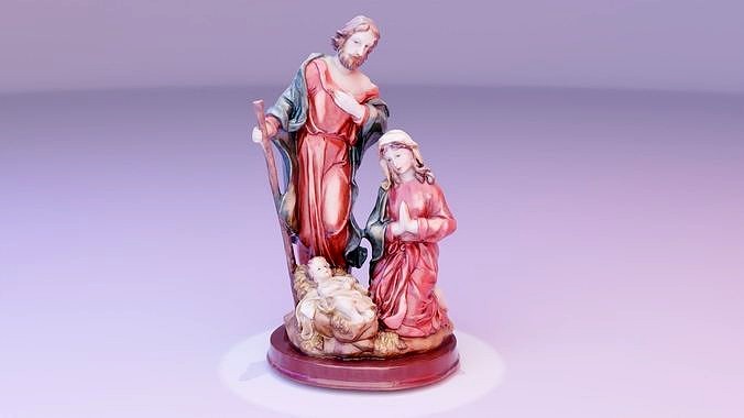 Jesus birth witch Mary and Joseph Holy Family statue high-poly 3d model