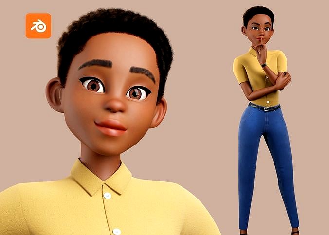 Cartoon Black Woman Rigged with 28 Custom Poses 3d model