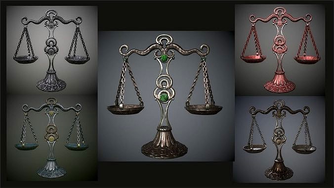 Balance scales of justice low 5 texture options and high 3d model