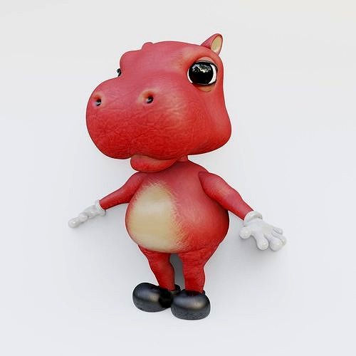 Cute cartoon rigged red hippo 3d model