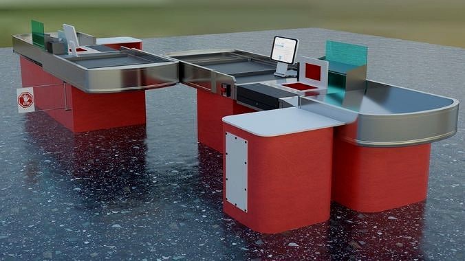 Checkout model in a modern supermarket 3d