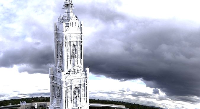 Fantasy Tower with angel statues 3d model