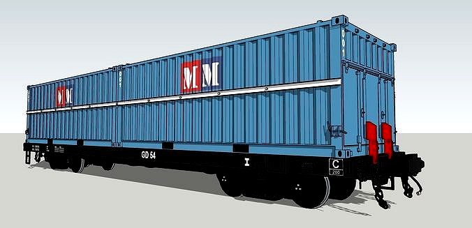 Indonesian Railway Container Flat car Wagon 54 Ton 3d model